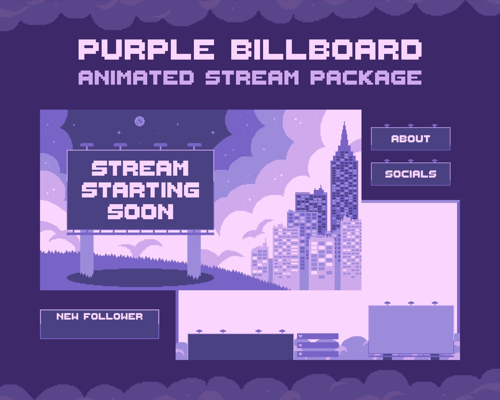 Animated Pixel Purple Billboard Stream Package for Twitch - Etsy