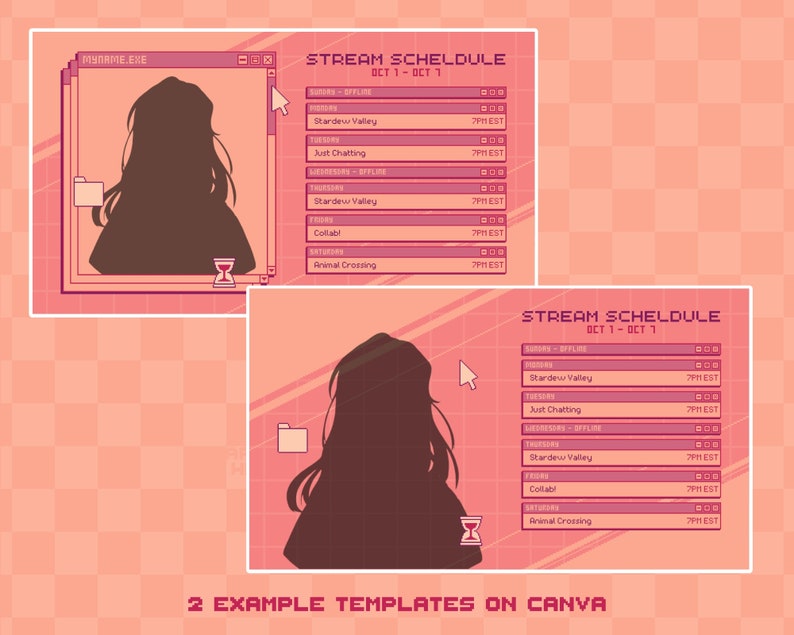 Pixel Art Pink Retro Weekly Stream Schedule Template for Streamer ...