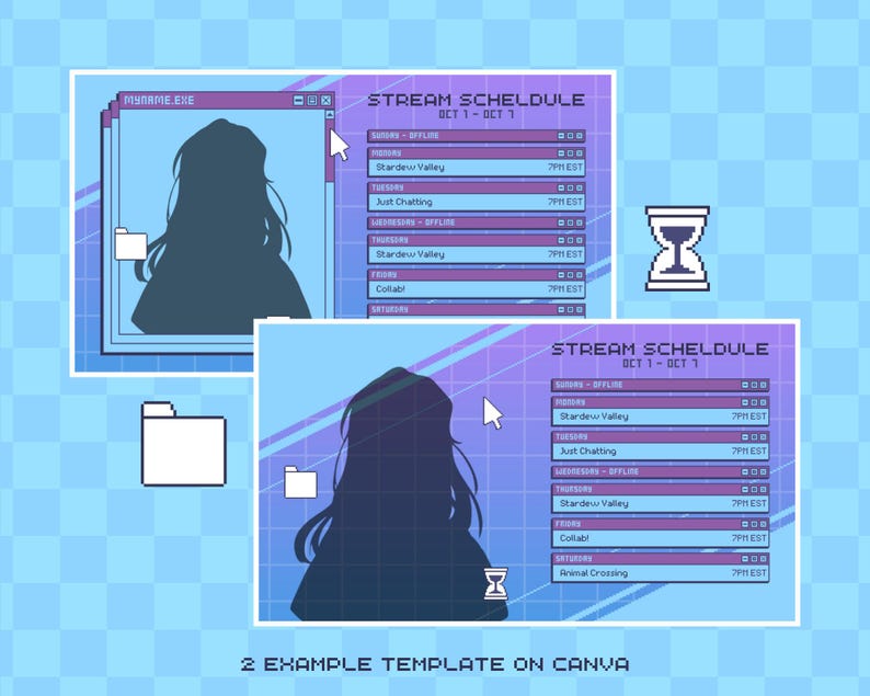 Pixel Art Blue Retro Weekly Stream Schedule Template for Streamer ...