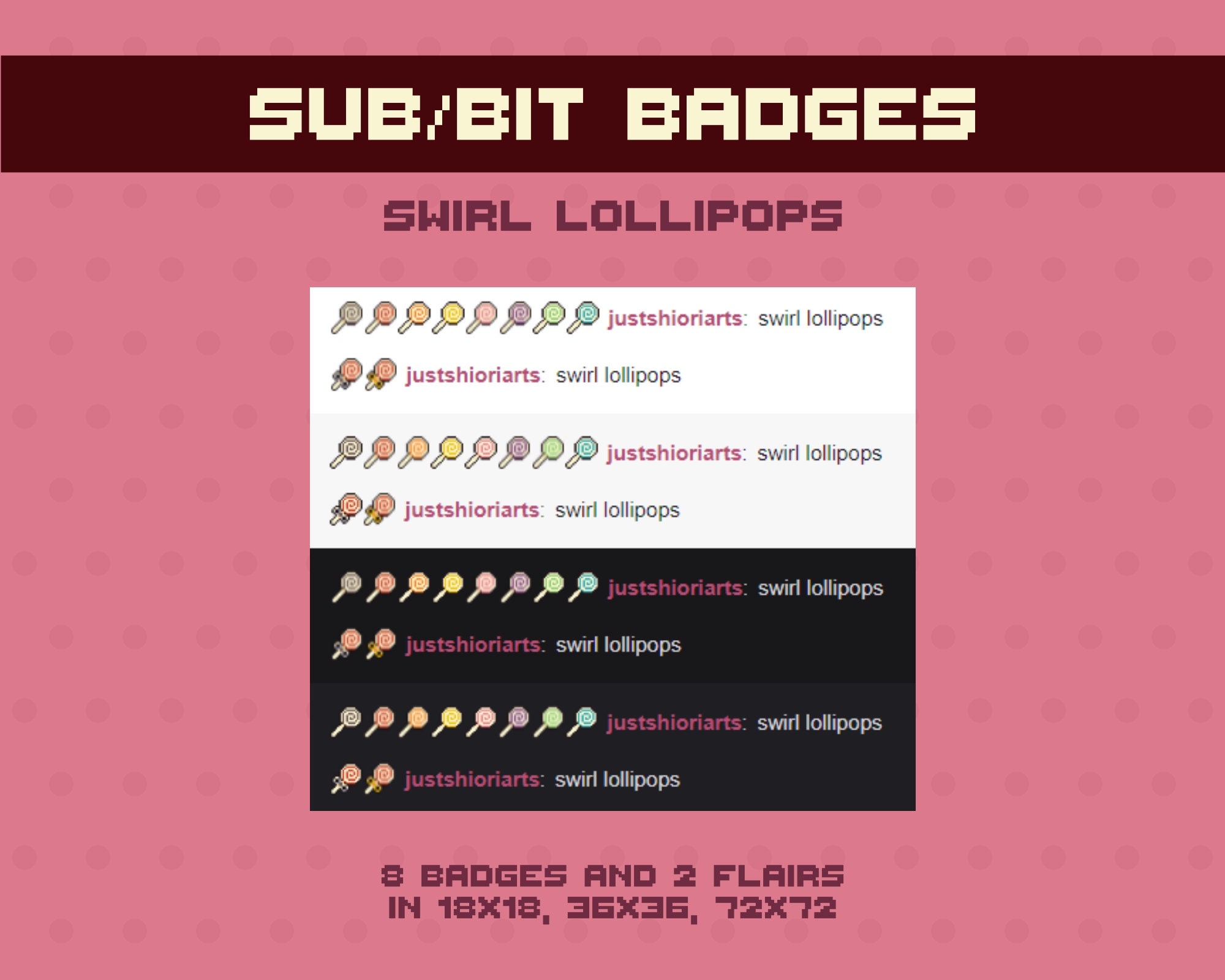 Pixel Swirl Lollipops Sub/bit Badges for Twitch, Youtube, Discord Pixel ...