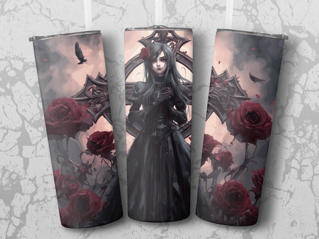 Gothic Girl Rose Garden, Dark Fantasy, Digital PNG File, Rose Tumbler ...