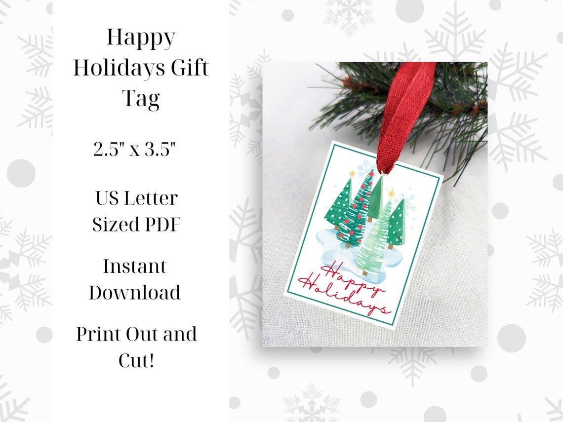 Happy Holidays Gift Tag Printable | Christmas Tree Gift Tag | Vintage ...