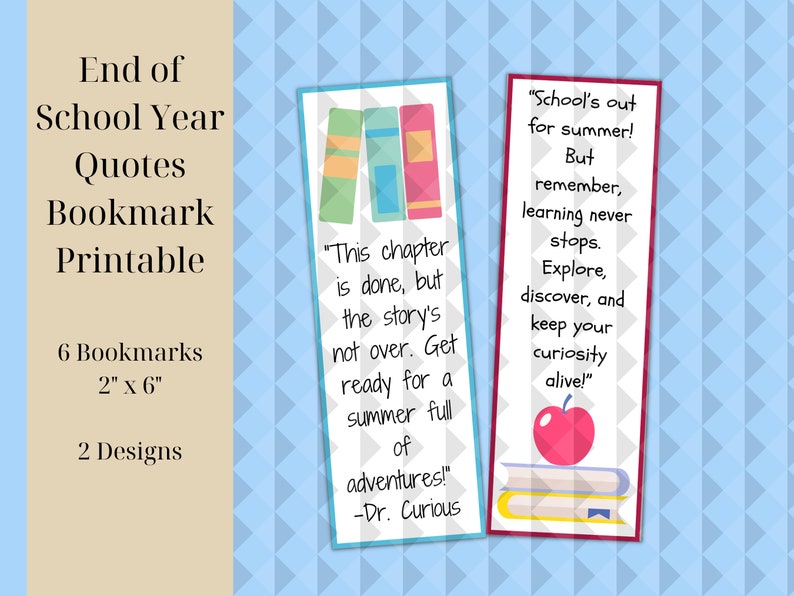 End of School Year Quote Printable Bookmarks | Student Gift From ...