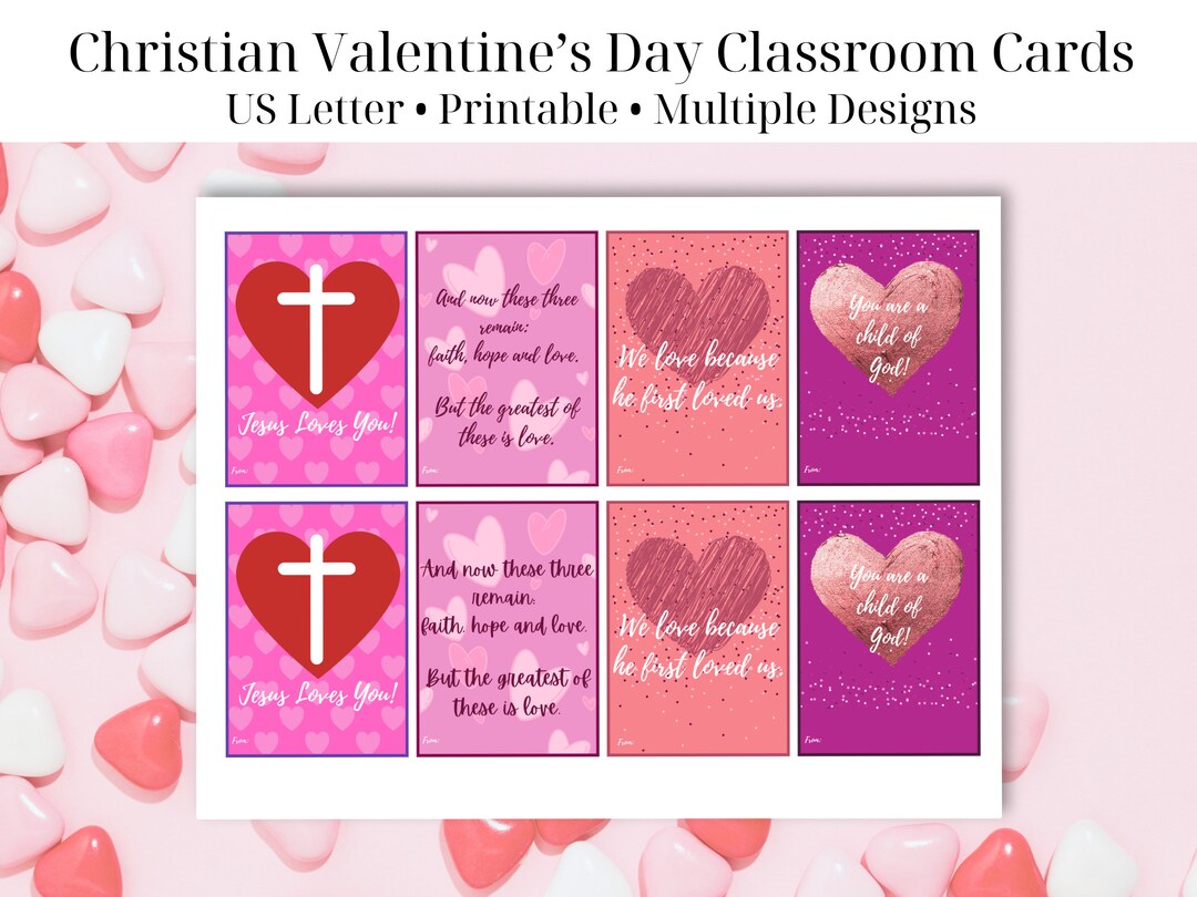 Christian Valentine Classroom Cards Printable | Classroom Valentine Cards for Kids | Valentine ...
