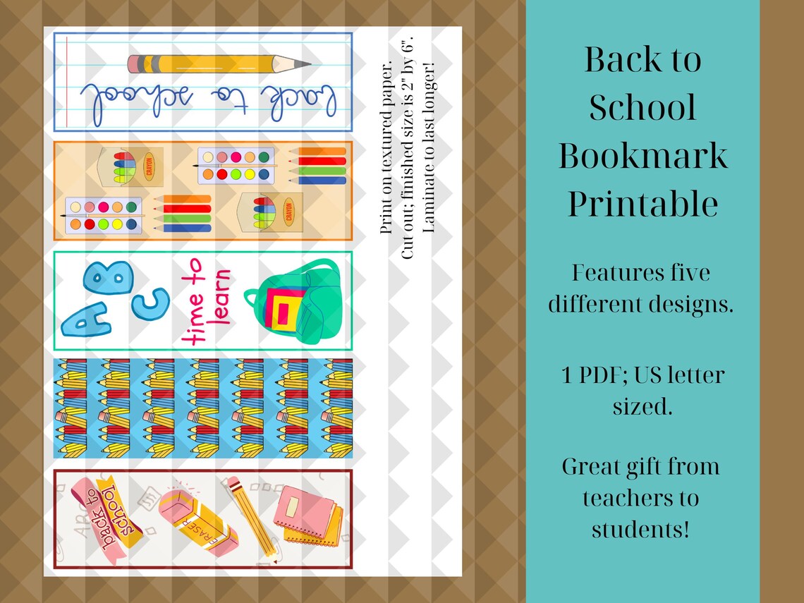Back to School Printable Bookmarks | Student Gift From Teacher ...