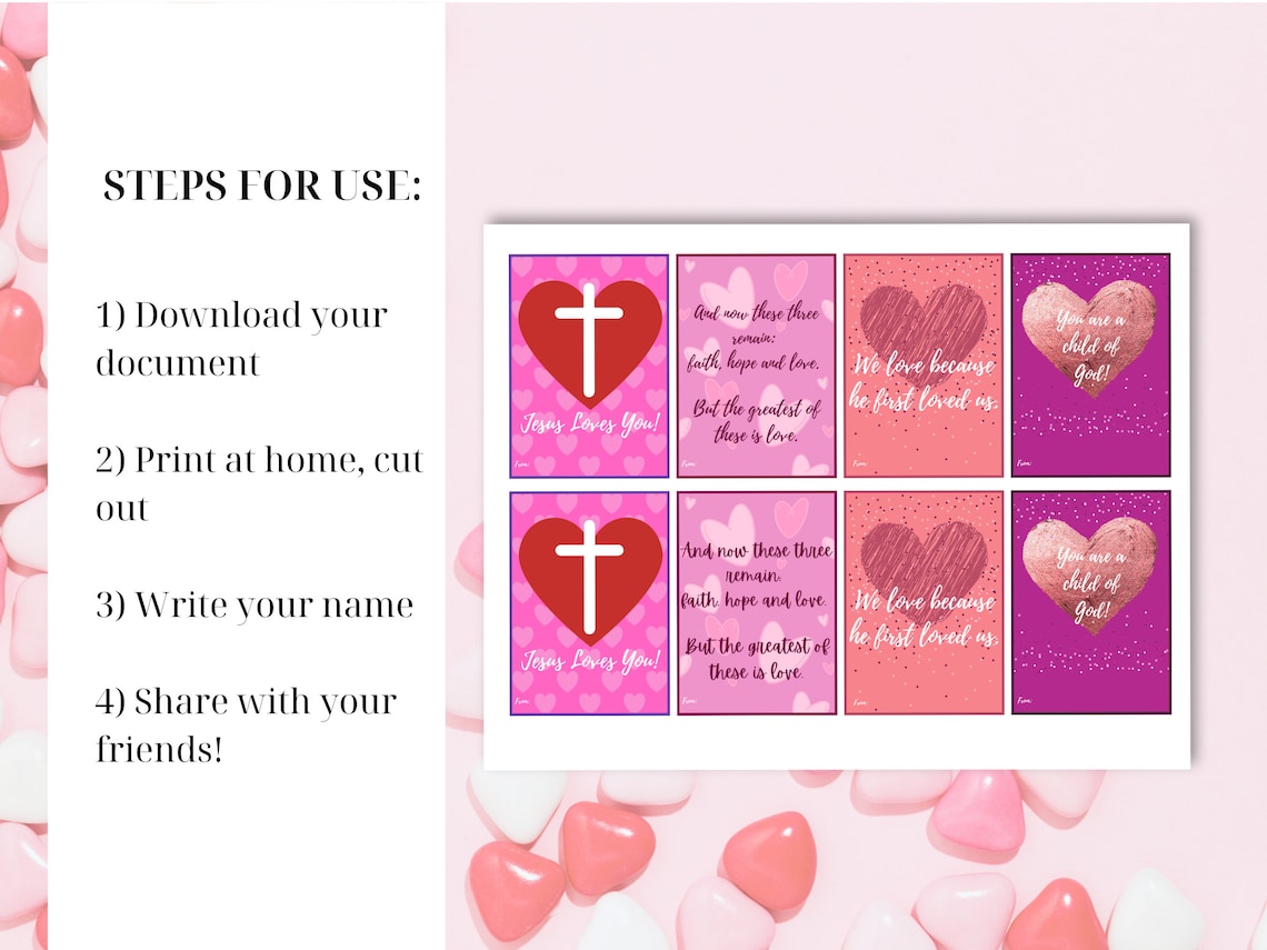 Christian Valentine Classroom Cards: Kids Printable Gift Tags (PDF) - Etsy