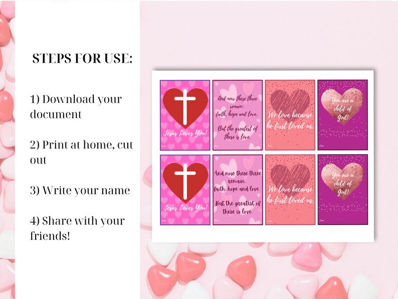 Christian Valentine Classroom Cards: Kids Printable Gift Tags (PDF) - Etsy