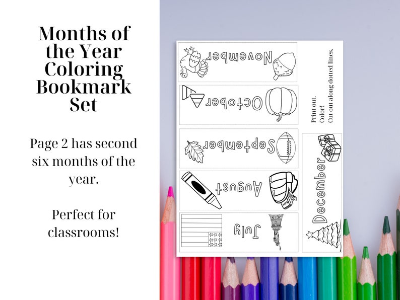 Months of the Year Coloring Bookmarks: Classroom Calendar (digital ...