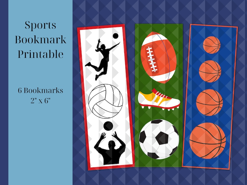 Sports Bookmark Printable Set | Sports Lover Bookmark | Birthday Gift ...
