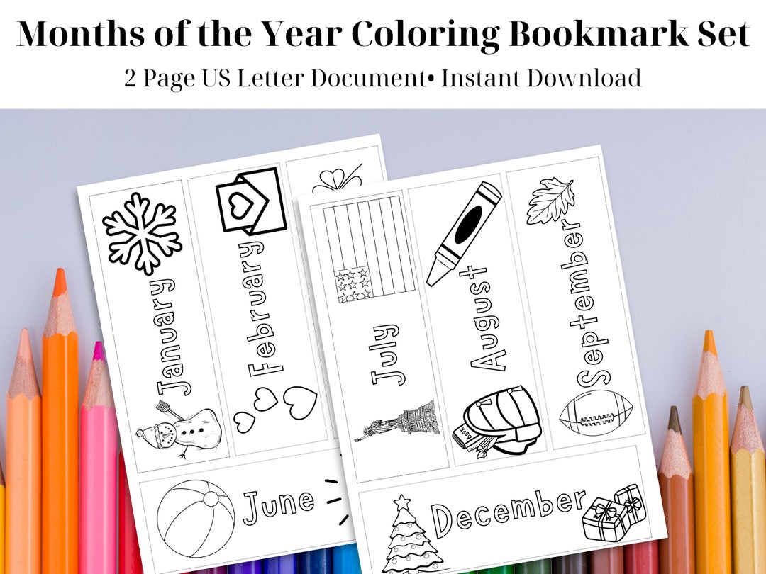 Months of the Year Coloring Bookmark Printable Set | Classroom ...