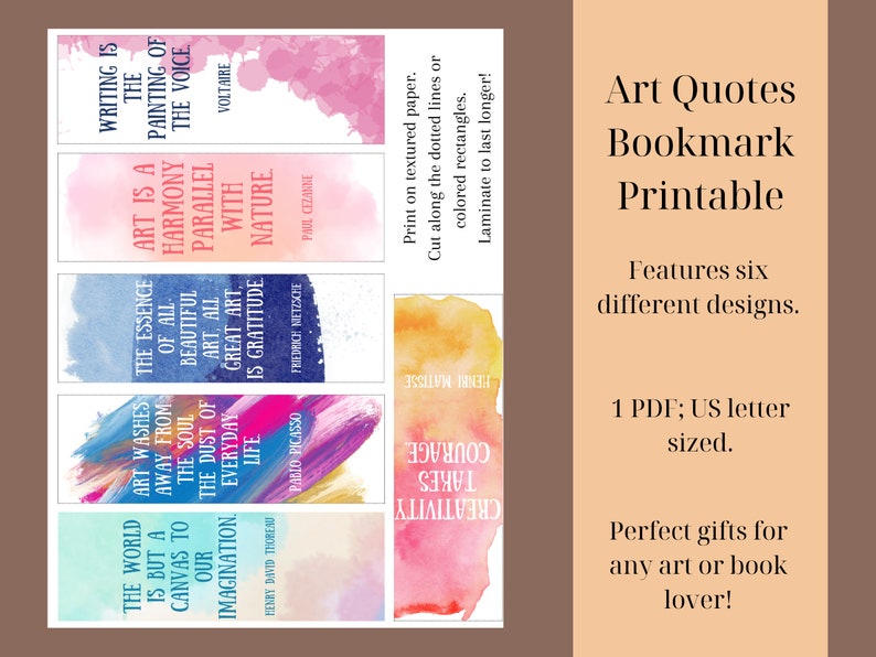 Art Quotes Printable Bookmarks | Gifts for Art Lovers | Gifts for ...