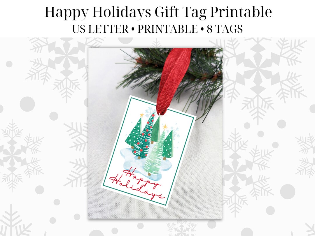 Happy Holidays Gift Tag Printable | Christmas Tree Gift Tag | Vintage ...