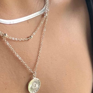 Dainty Silver Layered Necklace Set | Multi Layer Disc Necklace ...