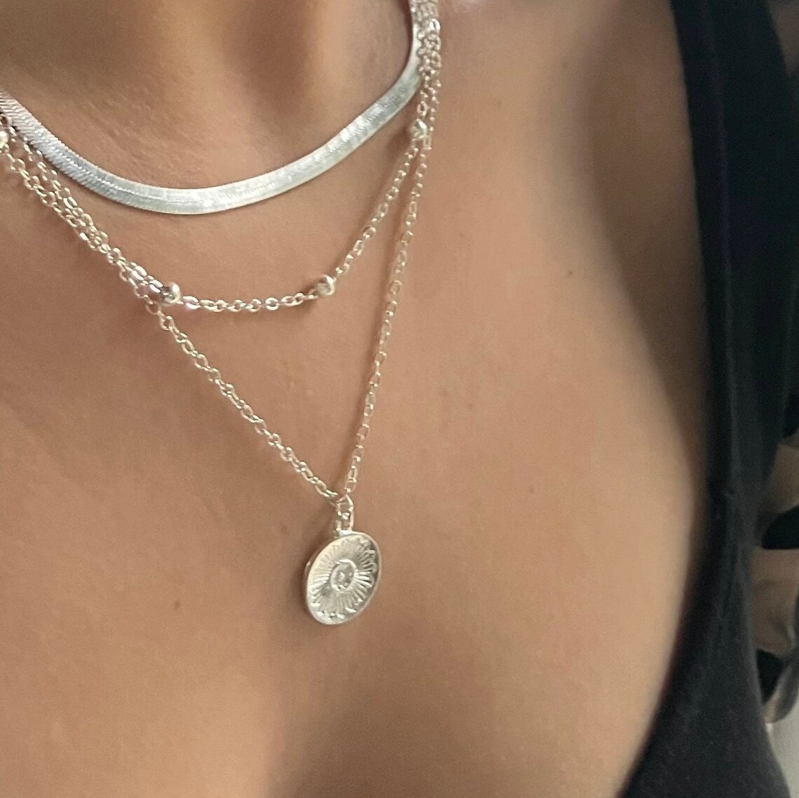 Dainty Silver Layered Necklace Set | Multi Layer Disc Necklace ...
