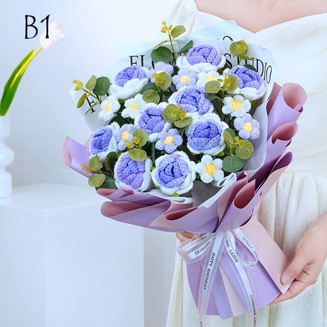 Handmade Crochet Bouquet,rose Bouquet Gift,creative Permanent Rose Gift ...