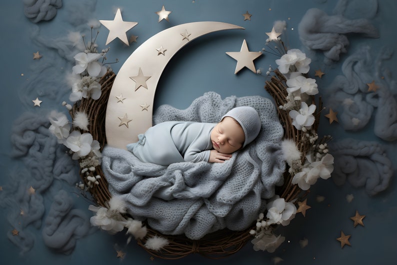 Newborn Moon and Stars Digital Overlay Composite Background - Etsy