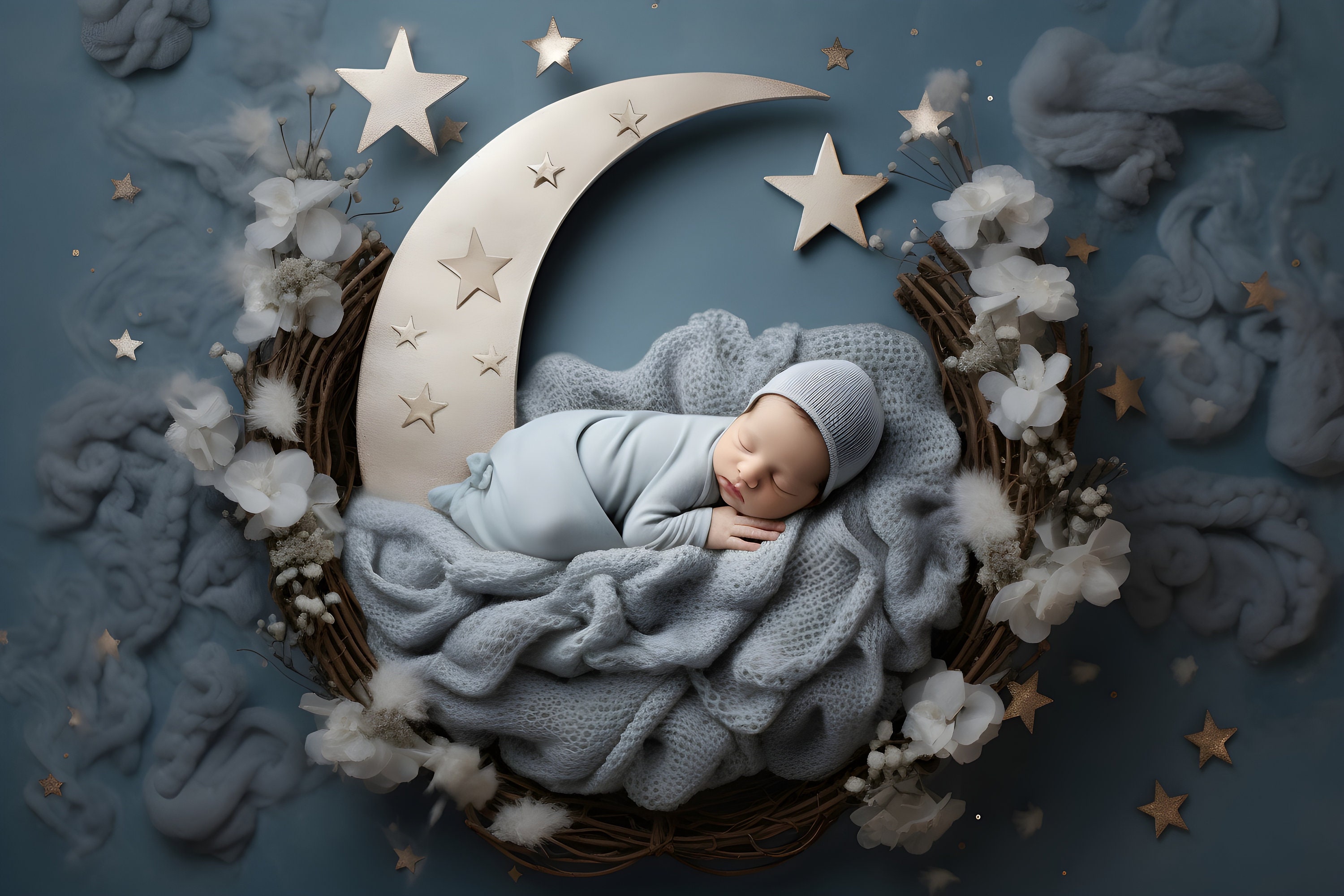 Newborn Moon and Stars Digital Overlay Composite Background - Etsy