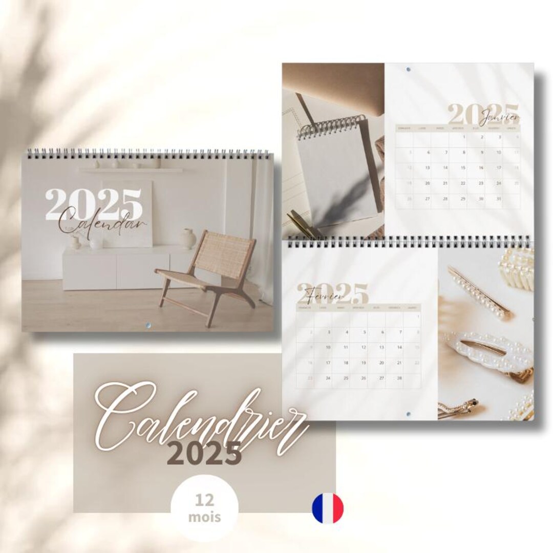 2025 Monthly Calendar Landscape Format With Chic/golden Illustration ...