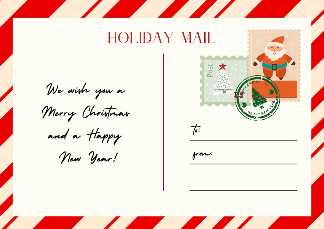 Postal Christmas Card - White and Red - Etsy