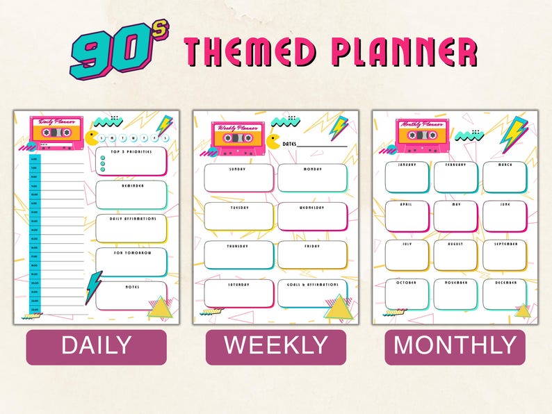 90s Themed Printable Daily Weekly Monthly Planner - Etsy
