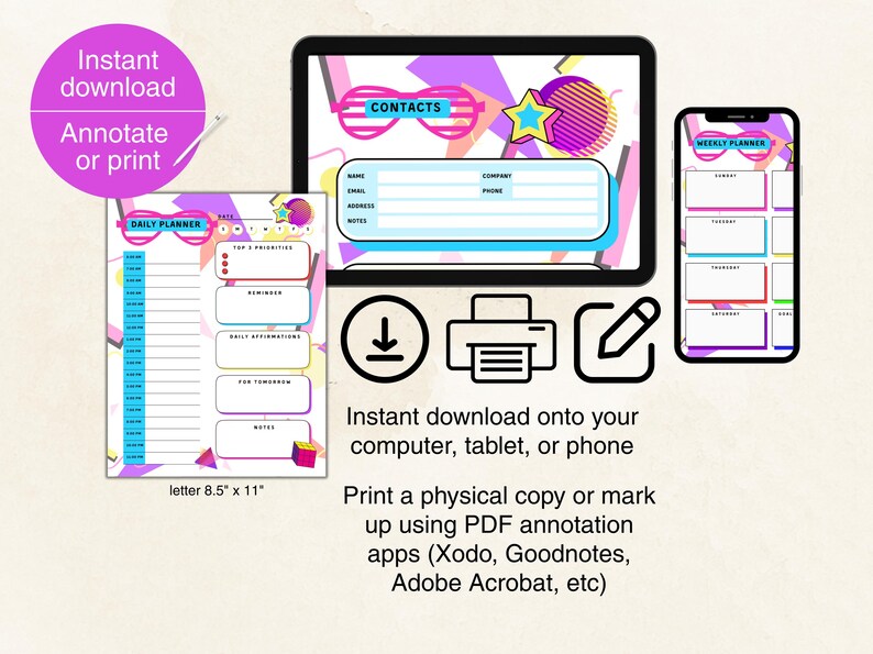 Ultimate 80s-themed Printable Planner | Daily, Weekly, Monthly & Yearly ...