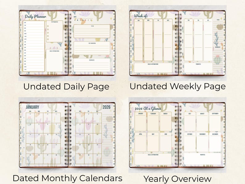 2026 Digital Planner | Colorful Cactus Beige | Hyperlinked Goodnotes ...