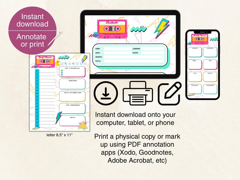 90s Themed Printable Daily Weekly Monthly Planner - Etsy