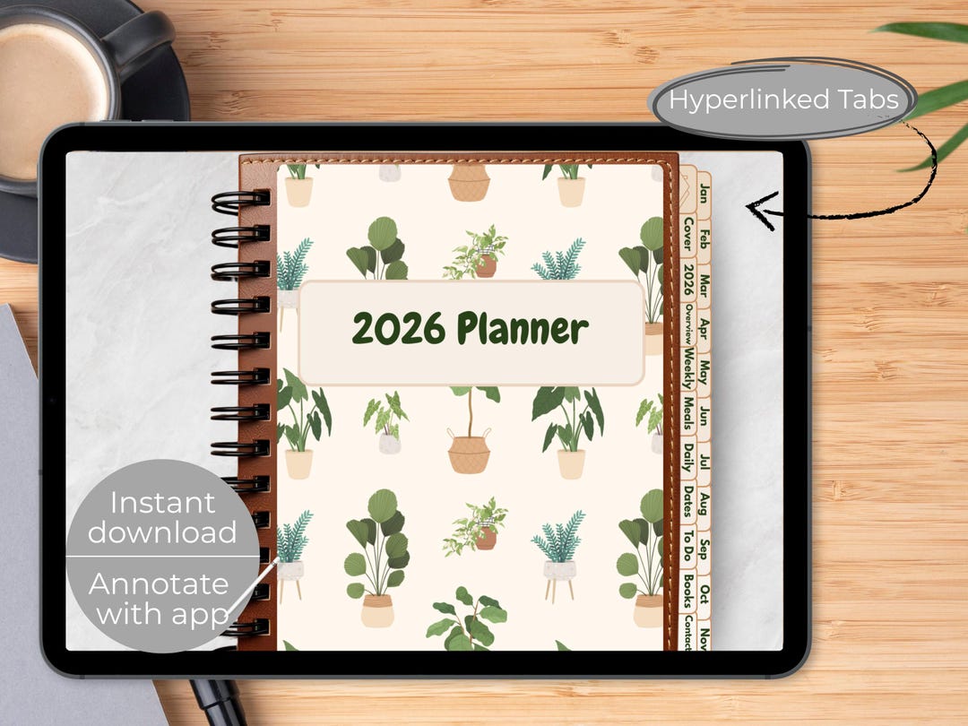2026 Digital Planner | Potted Plants | Botanical Minimal | Hyperlinked ...