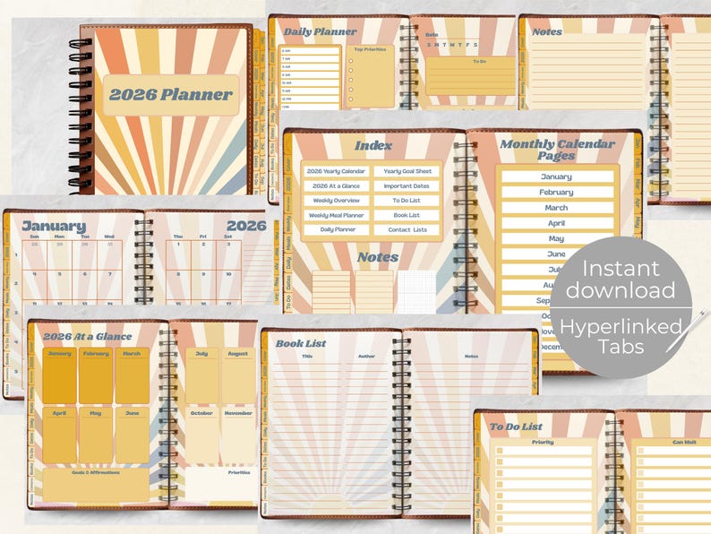2026 Digital Planner | 1960s Sunburst Digital Planner | Hyperlinked ...