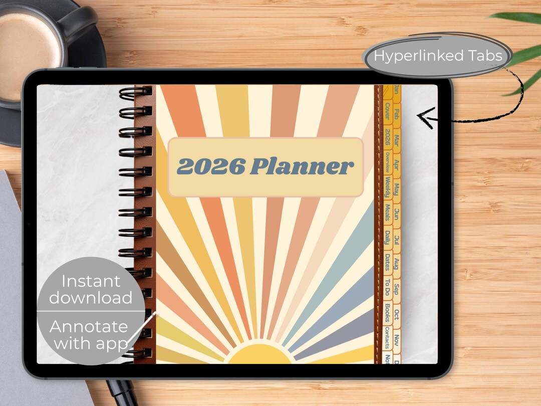2026 Digital Planner | 1960s Sunburst Digital Planner | Hyperlinked ...