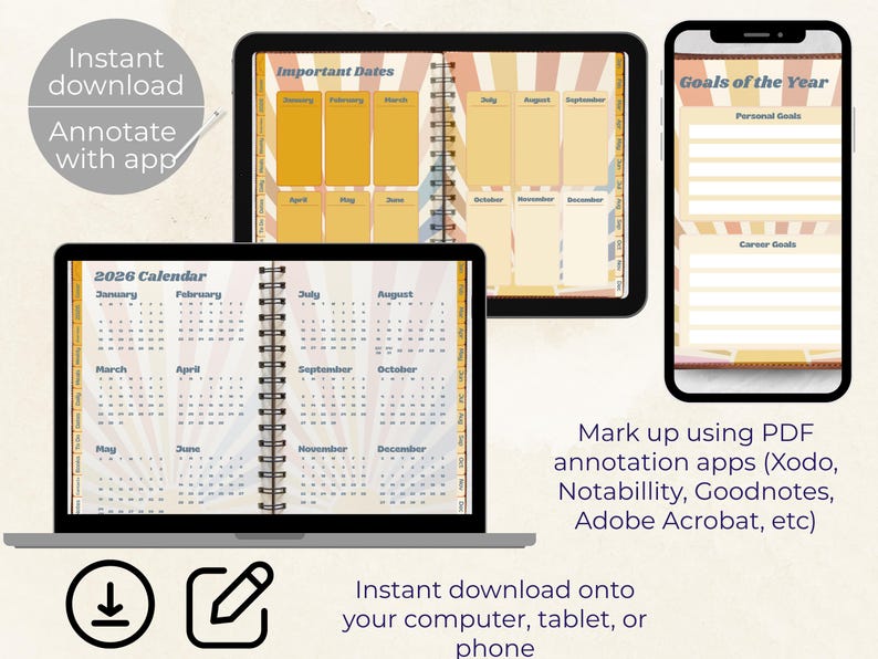 2026 Digital Planner | 1960s Sunburst Digital Planner | Hyperlinked ...