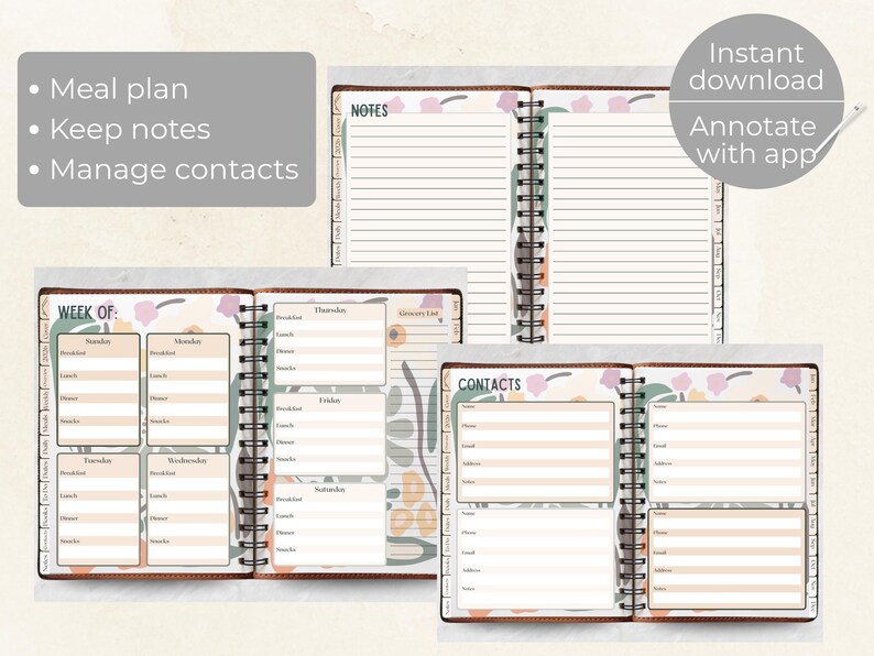 2026 Digital Planner | Boho Flowers | Bohemian Hyperlinked Planner for ...
