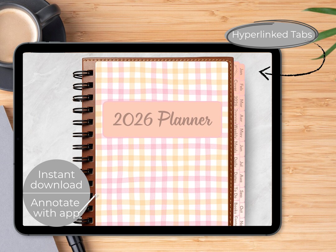 2026 Digital Planner | Cozy Girl Gingham Pink Orange | Hyperlinked ...