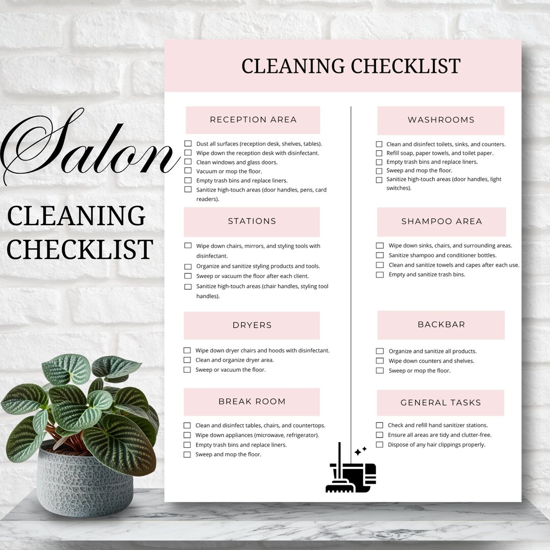 Light Pink Salon Cleaning Checklist, Lashes Cleaning Schedule, Business ...