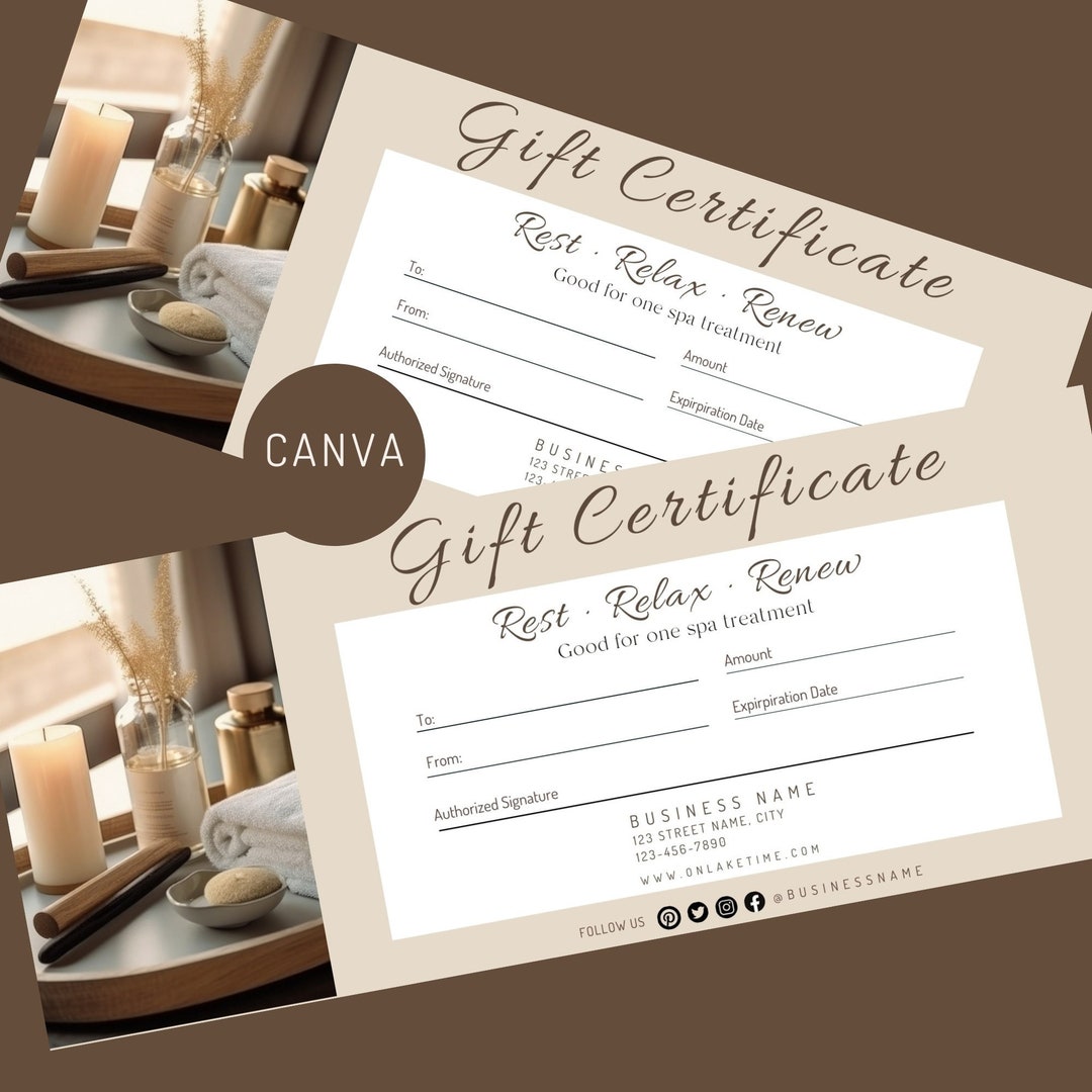 Spa Day Coupon, Editable Gift Card, Spa Treatment, Birthday Gift ...