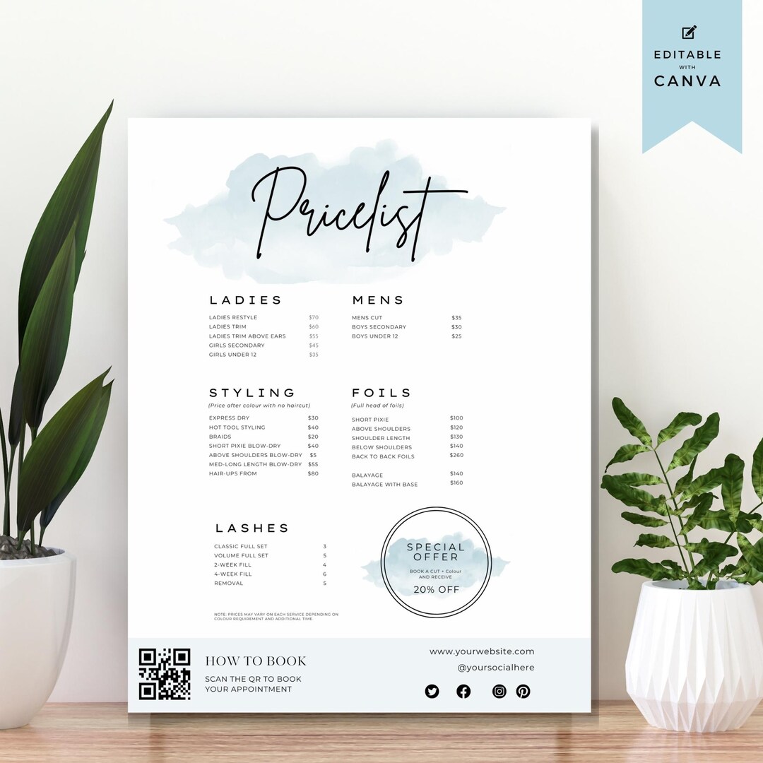 Light Pink Editable Service Menu Canva Template, Electronic Business ...