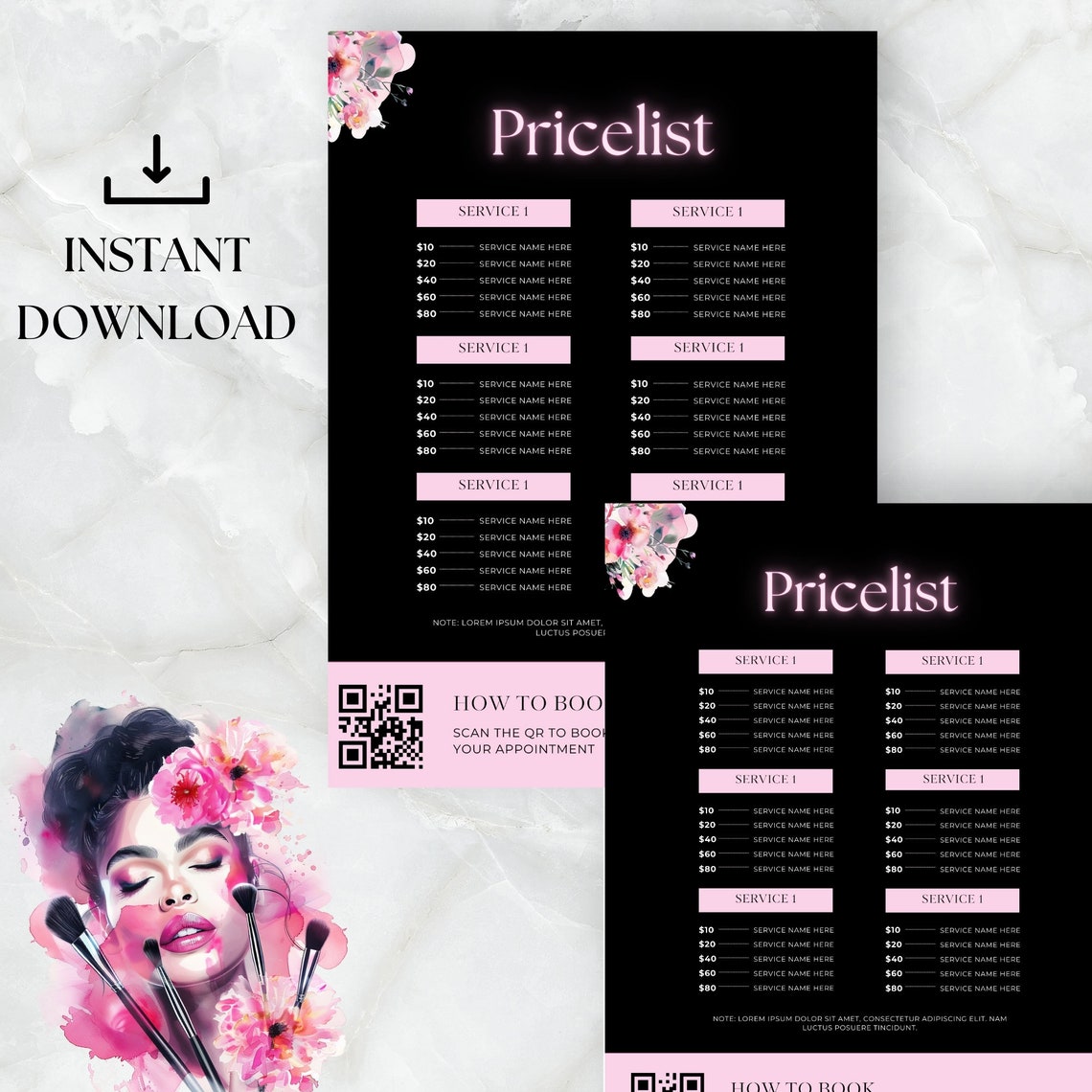Black & Pink Salon Menu, Price List Hair Stylist Template, Service Menu ...