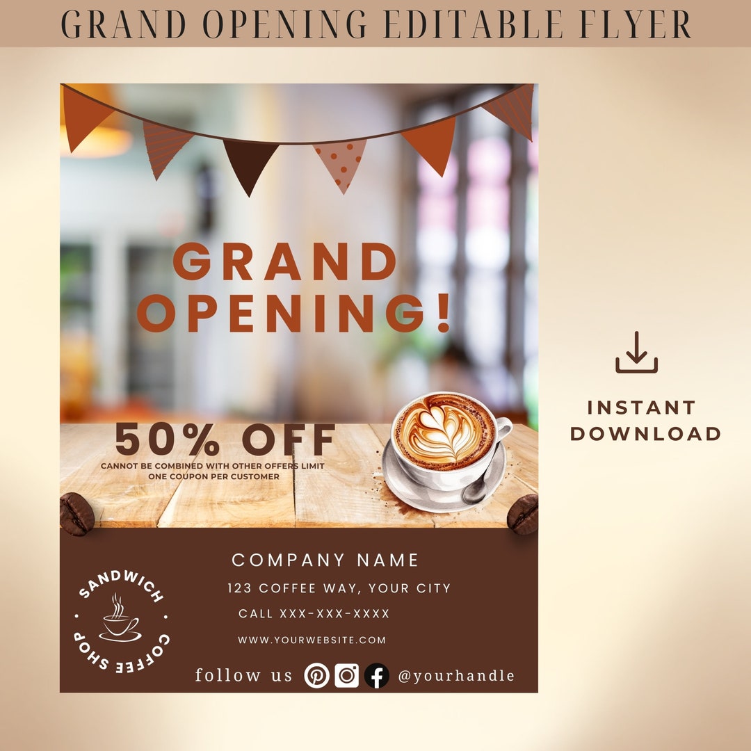 Coffee Shop Flyer, Instant Download, Coffee Shop, Cafe Bar, Coffee Shop ...