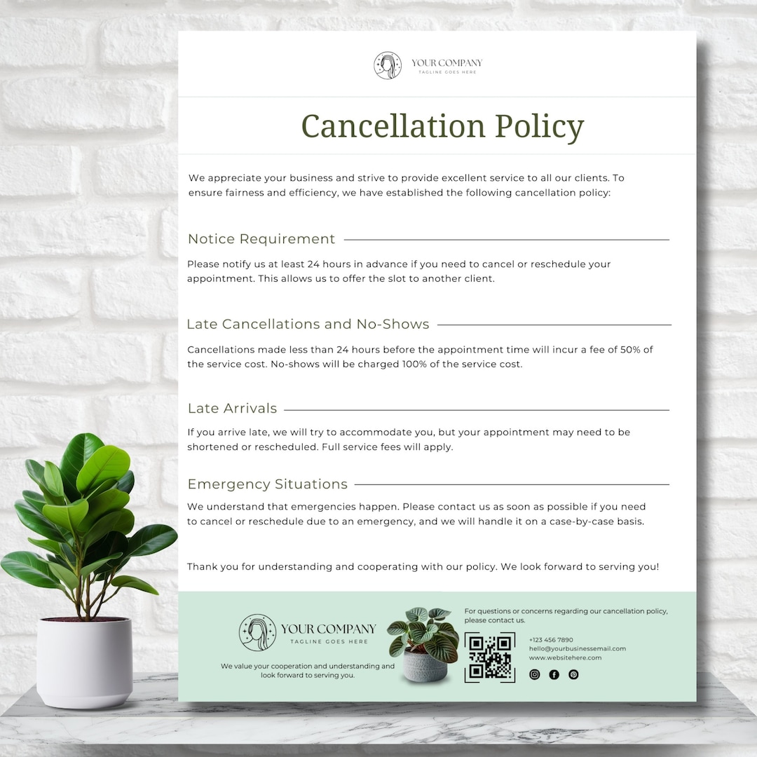 Editable Salon Cancellation Policy, Salon Tools, Hair Salon, Small ...