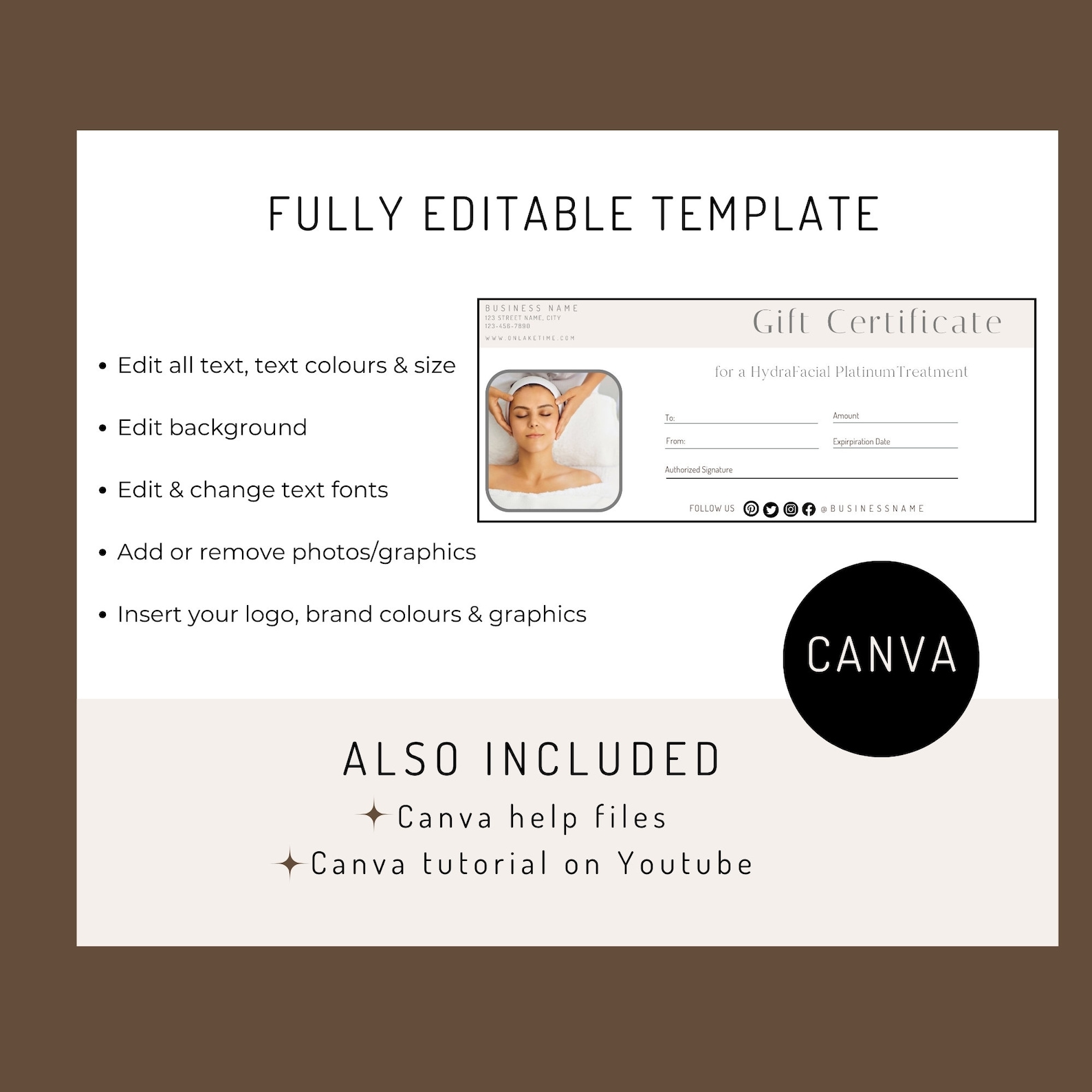Facial Gift Certificate, Canva, Ivory Voucher, for Her Spa, Voucher ...