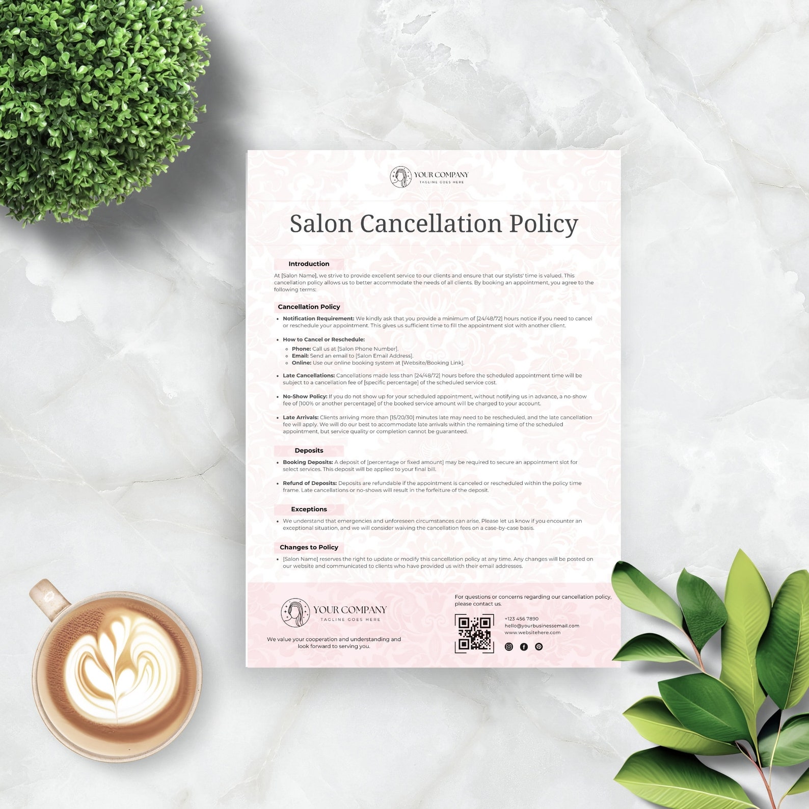 Blush Pink Spa Canva Cancellation Guidelines, Appointment Terms, Spa ...
