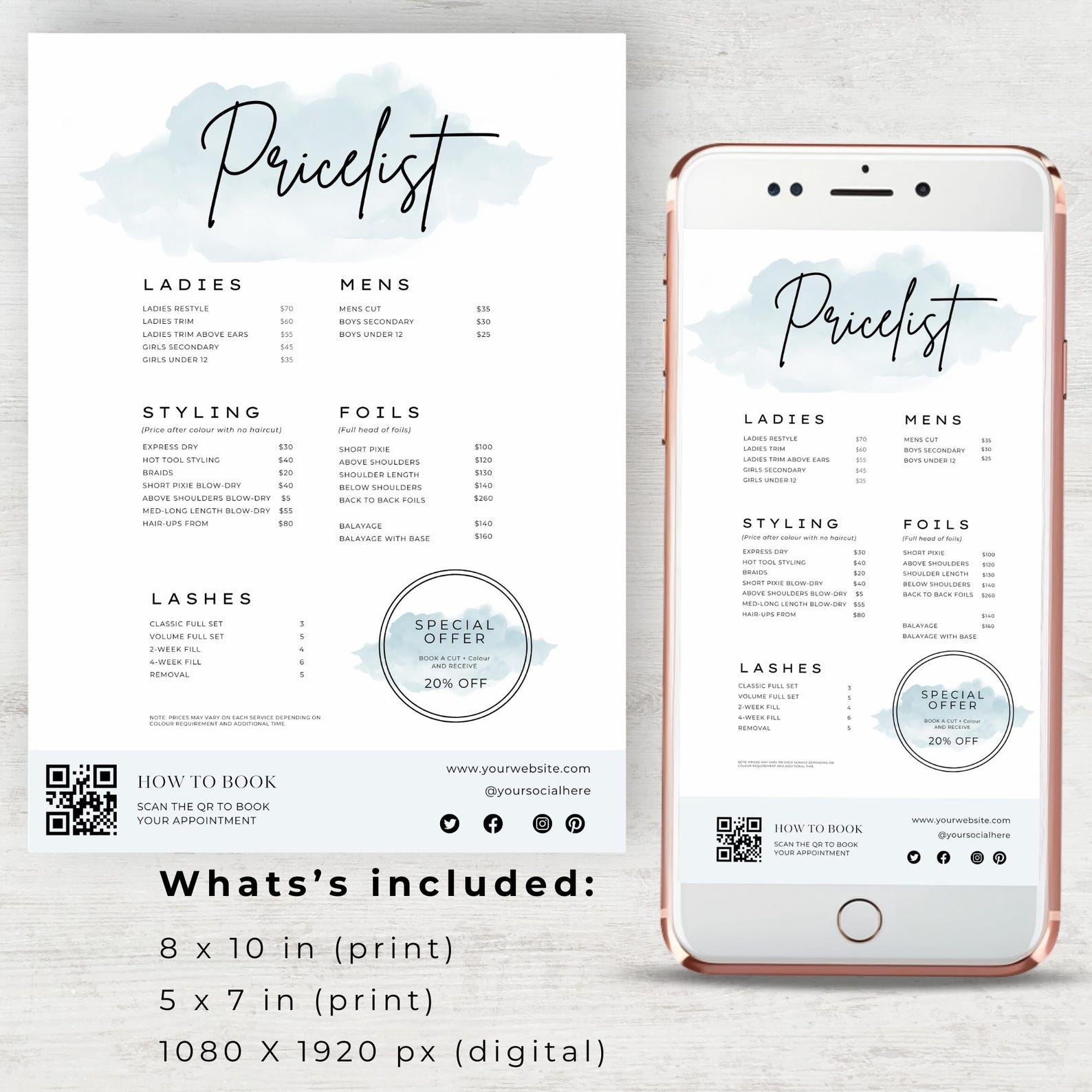 Light Pink Editable Service Menu Canva Template, Electronic Business ...
