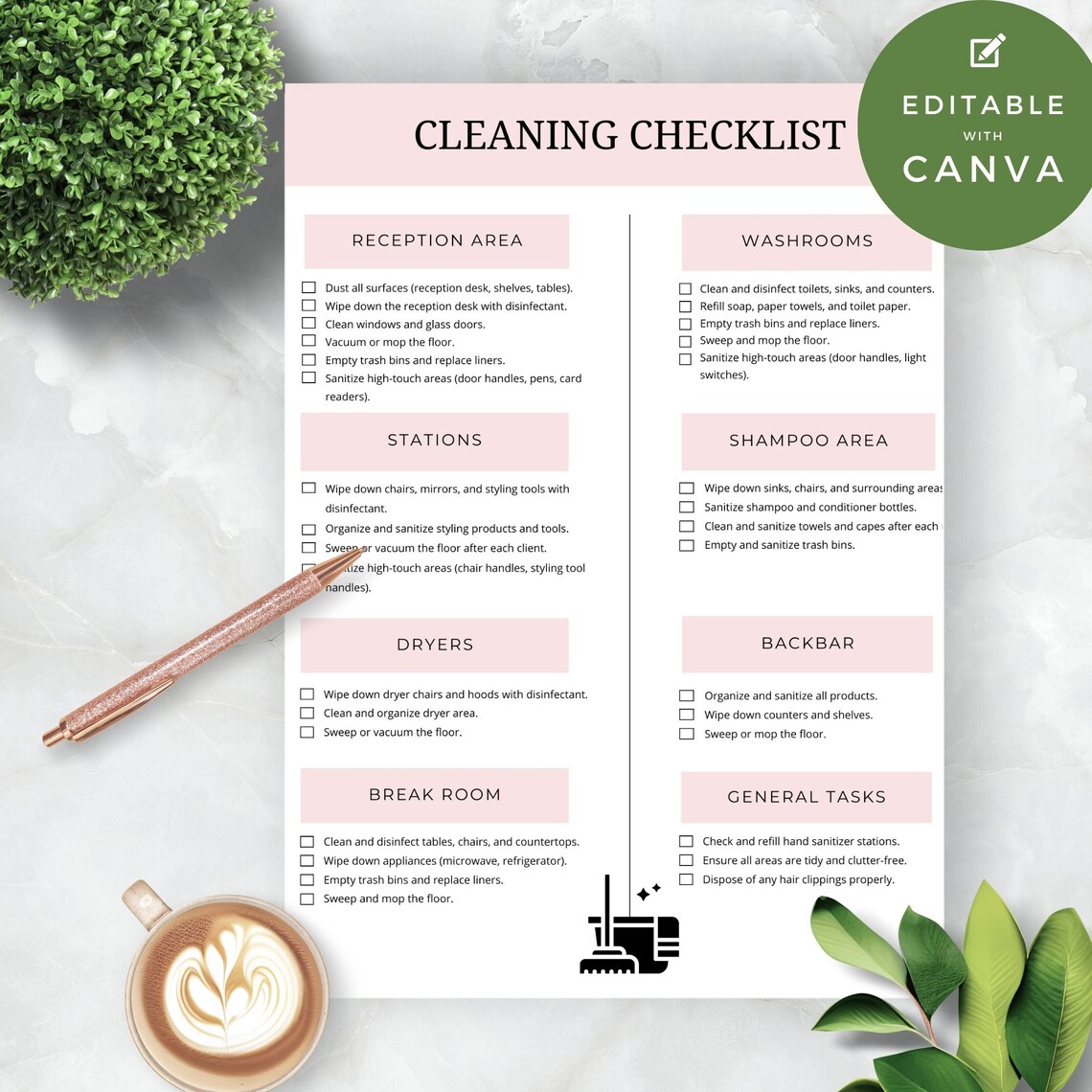 Light Pink Salon Cleaning Checklist, Lashes Cleaning Schedule, Business ...