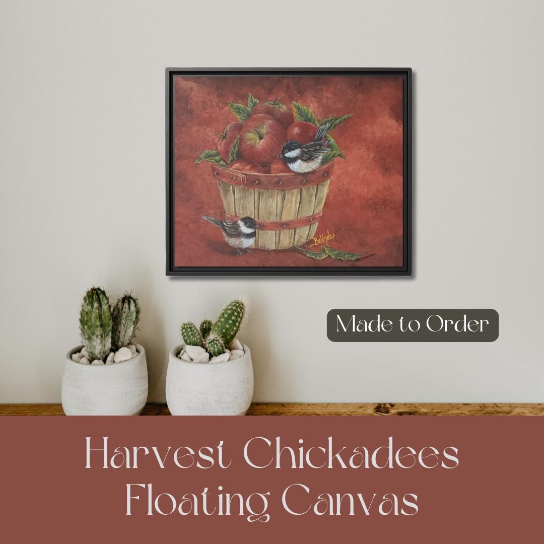 Chickadees and Apples Framed Canvas Print: Rustic Farmhouse Kitchen Art ...