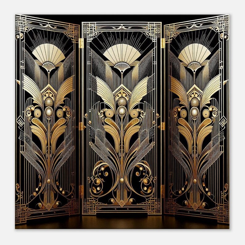 Art Deco Wall Art art Deco Screen Lotus Printed on Thin Canvas. Perfect ...