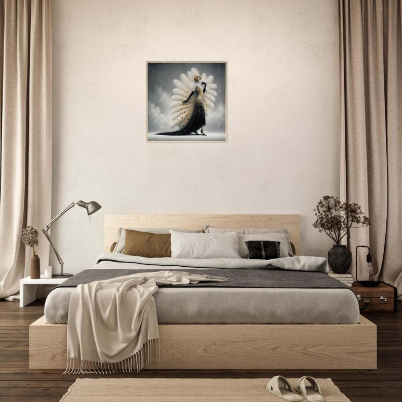 Art Deco "fluffy Feathers" Wall Art, Framed Fantasy Figure Print - Etsy