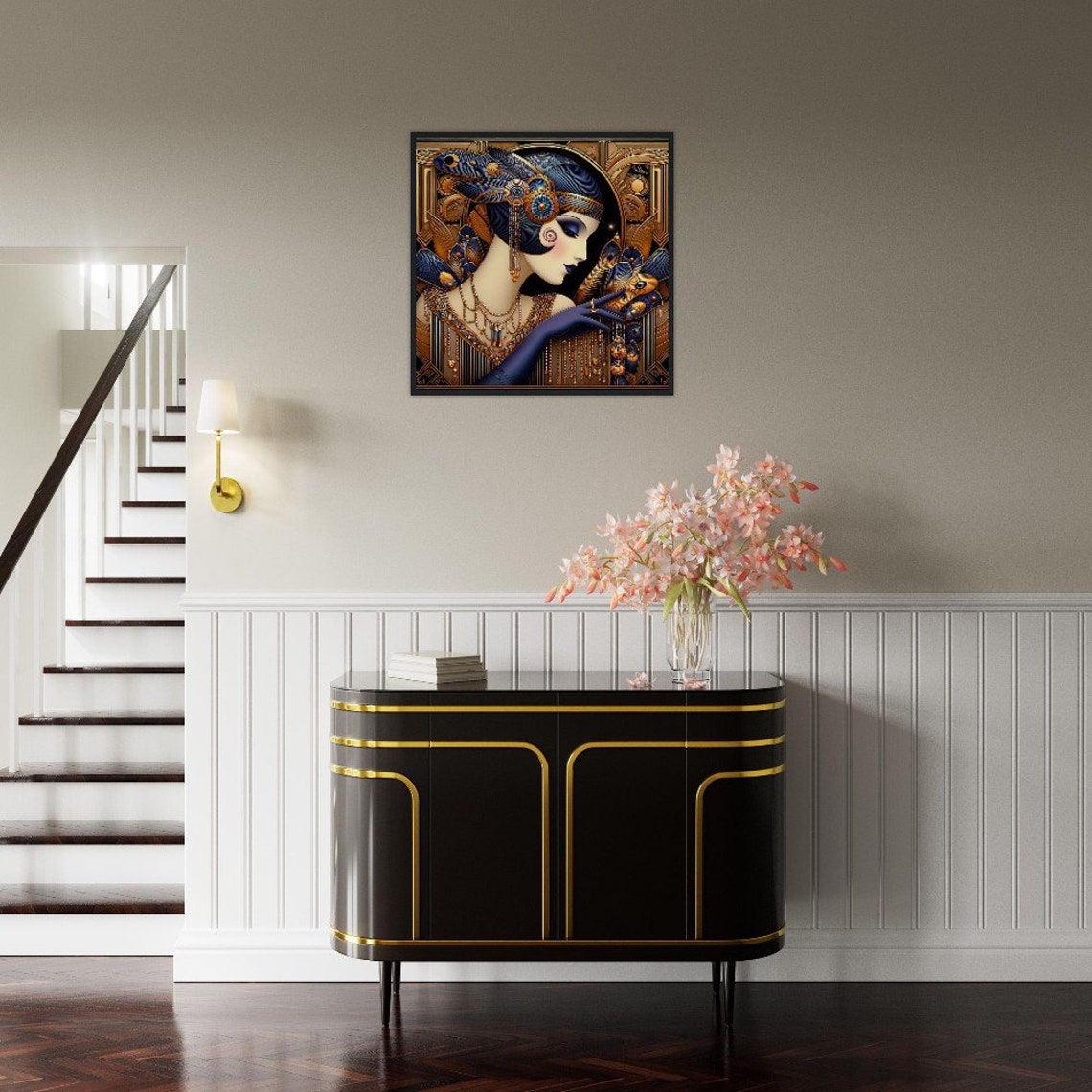 Art Deco Wall Art flapper in Blue Printed on Classic Matte Paper Framed ...