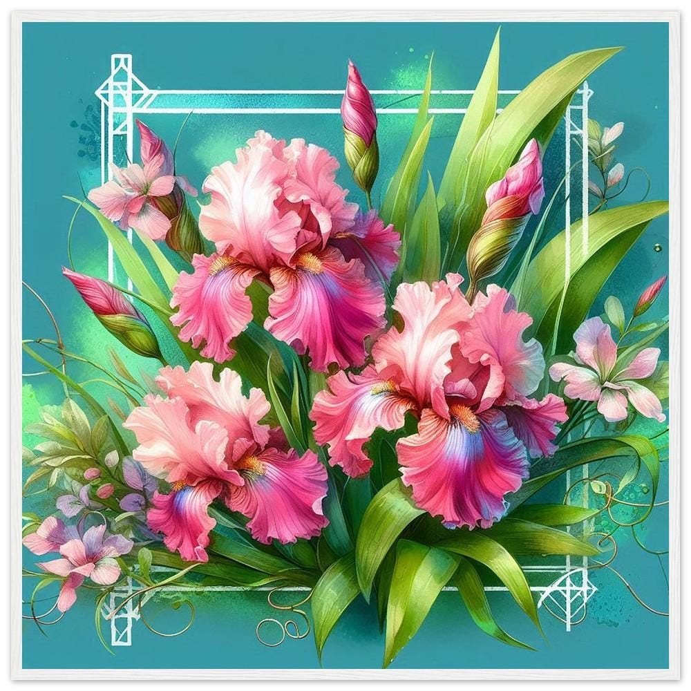Art Deco Wall Art lucious Pink Irises Printed on Premium Matte Paper ...