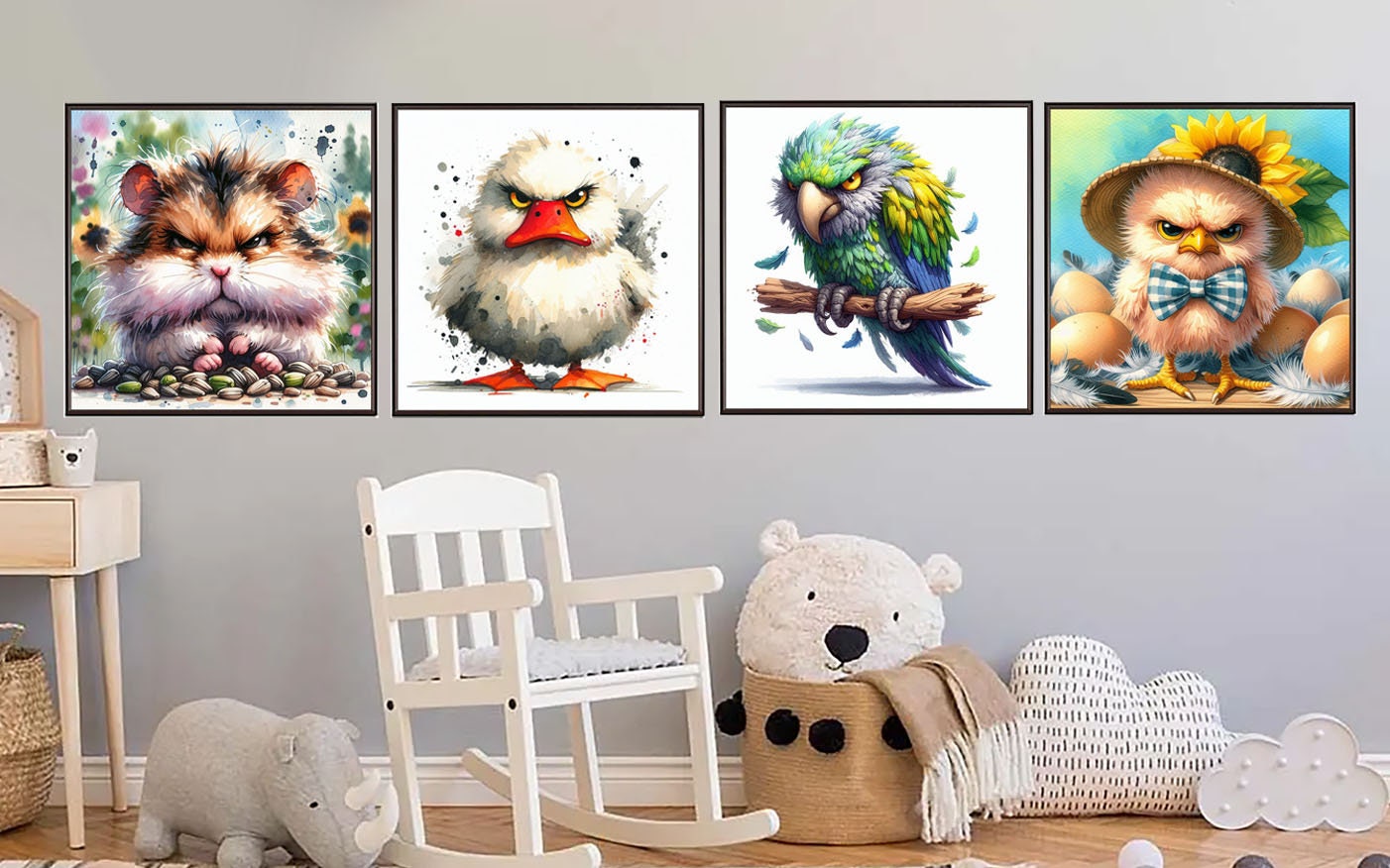 Printable Kids Wall Art Cute Grumpy Friends Set of Four Cartoon ...