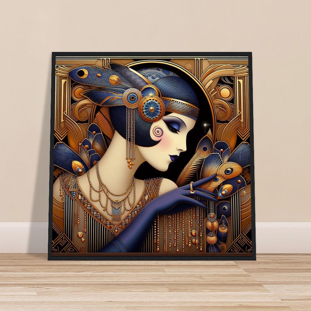 Art Deco Wall Art flapper in Blue Printed on Classic Matte Paper Framed ...